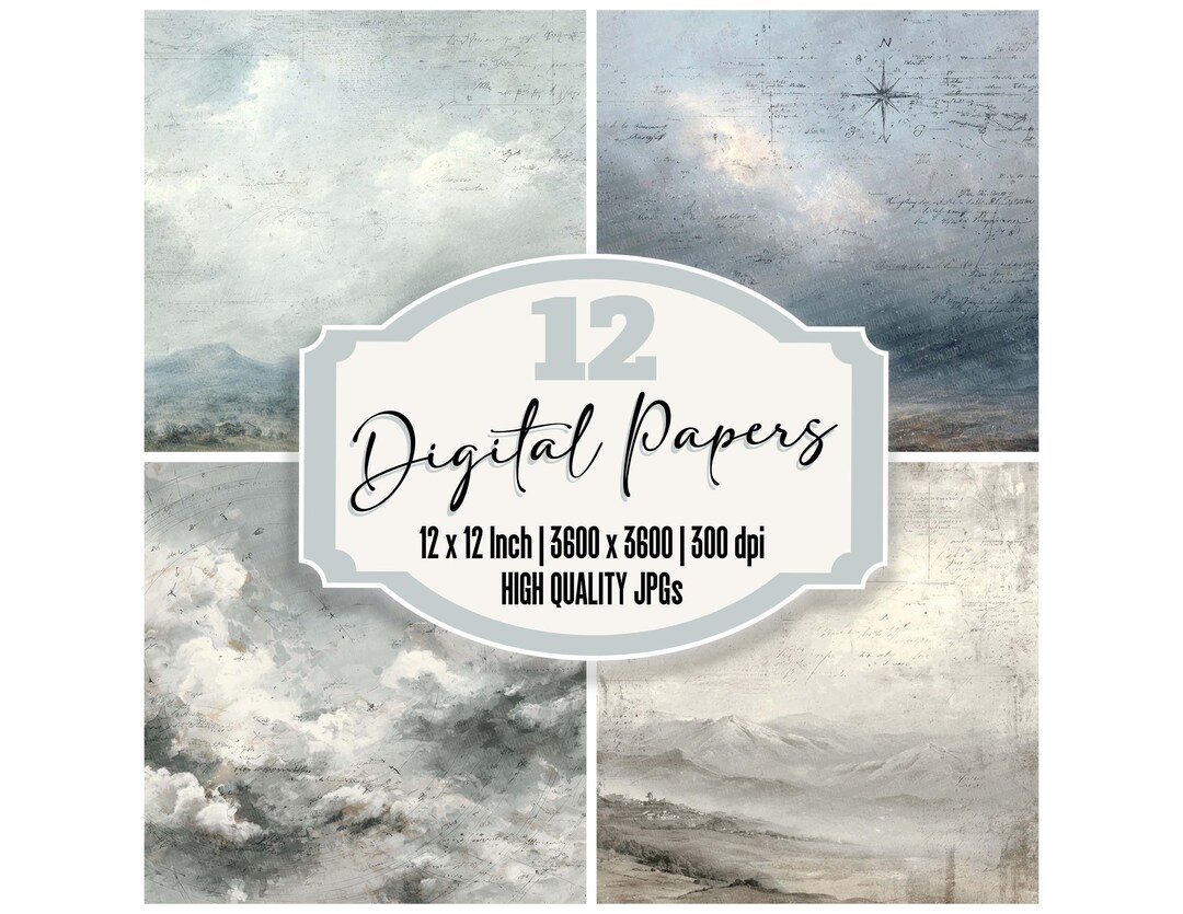 12x Windy Sky Junk Journal Paper Digital Paper Pack Weathered ...