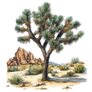 Joshua Tree PNG Clipart, 12x Desert Landscape Clip Art Set, Printable ...