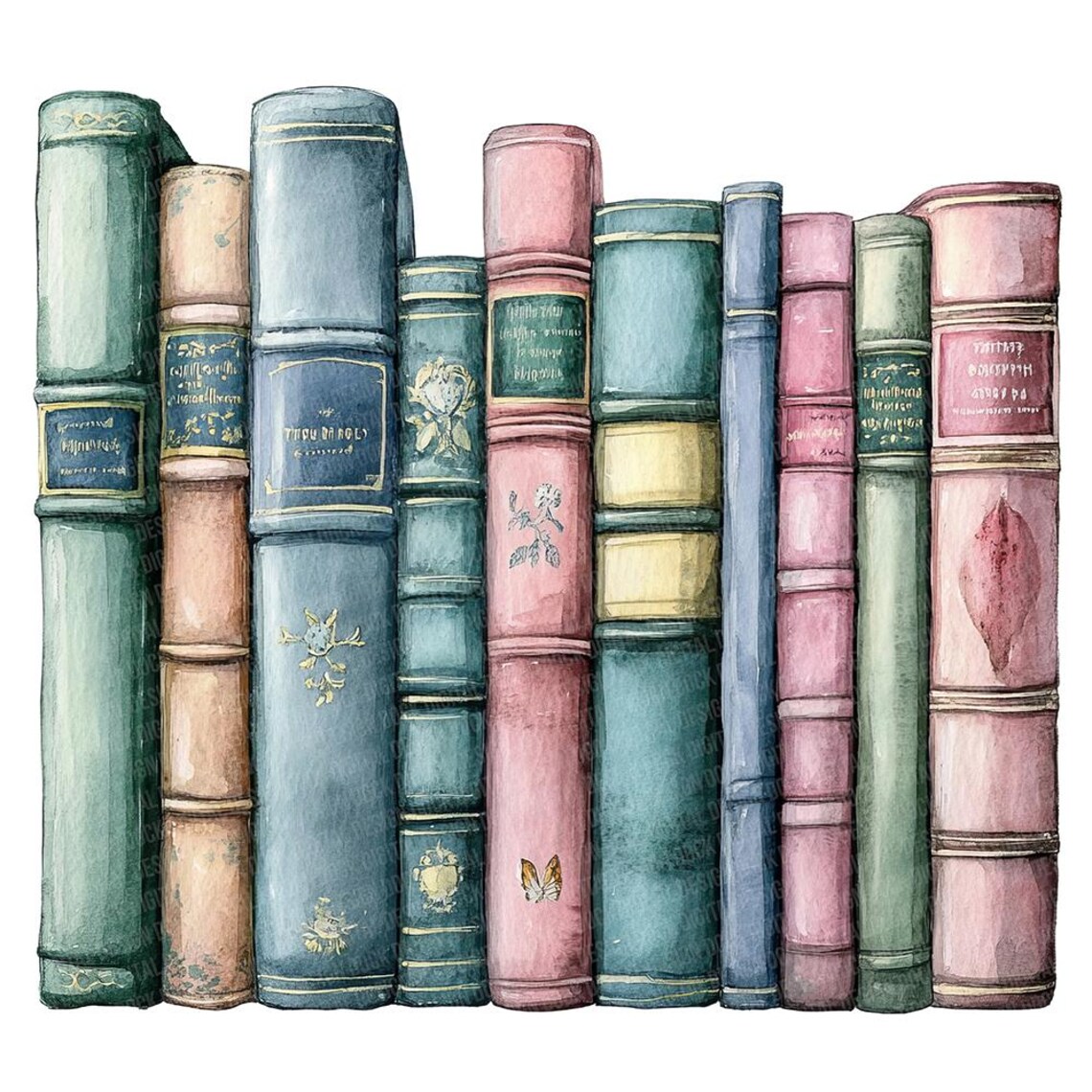 Vintage Book PNG Clipart, 12x Watercolor Book Clip Art Set, Antique ...
