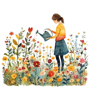 12 Gardening Girl Clipart, Woman Flower Garden Gardening, Printable ...