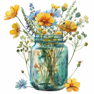 Mason Jar Flowers Clipart, 12 Jpgs, Floral Jars Clipart, Printable ...