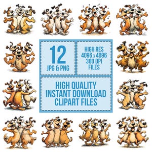Dancing Dogs PNG Clip Art, 12x Funny Dog Clipart Set, Printable ...