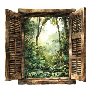 12x Tropical Jungle Clipart, Forest Window Scene, Printable Watercolor ...