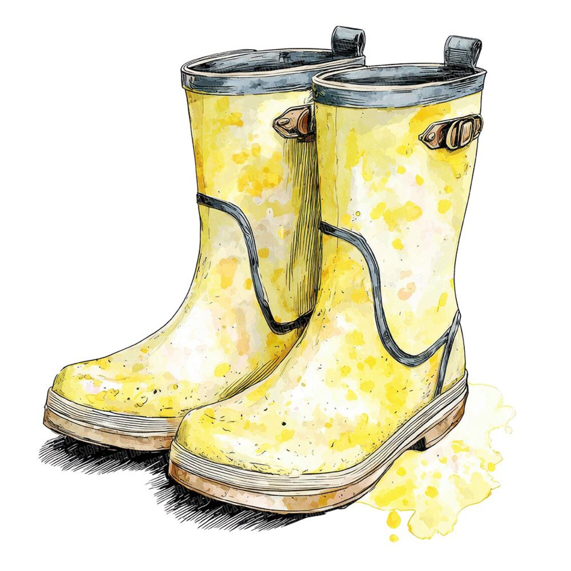 12x Yellow Boots PNG Clipart, Watercolor Rain Boots Clip Art Set ...