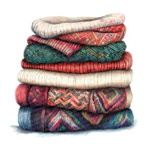 Folded Cozy Sweaters PNG Clipart, 12x Pile of Jumpers Clip Art Set ...