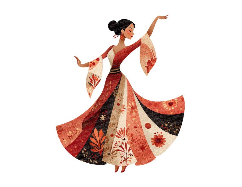 12x Spanish Folk Dancer Clipart, Traditional Flamenco Dress Clip Art ...