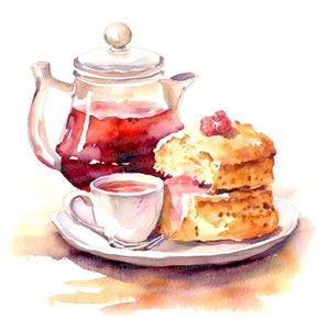 12x Tea and Scones Clipart, China Teapot JPG Clipart, Printable ...