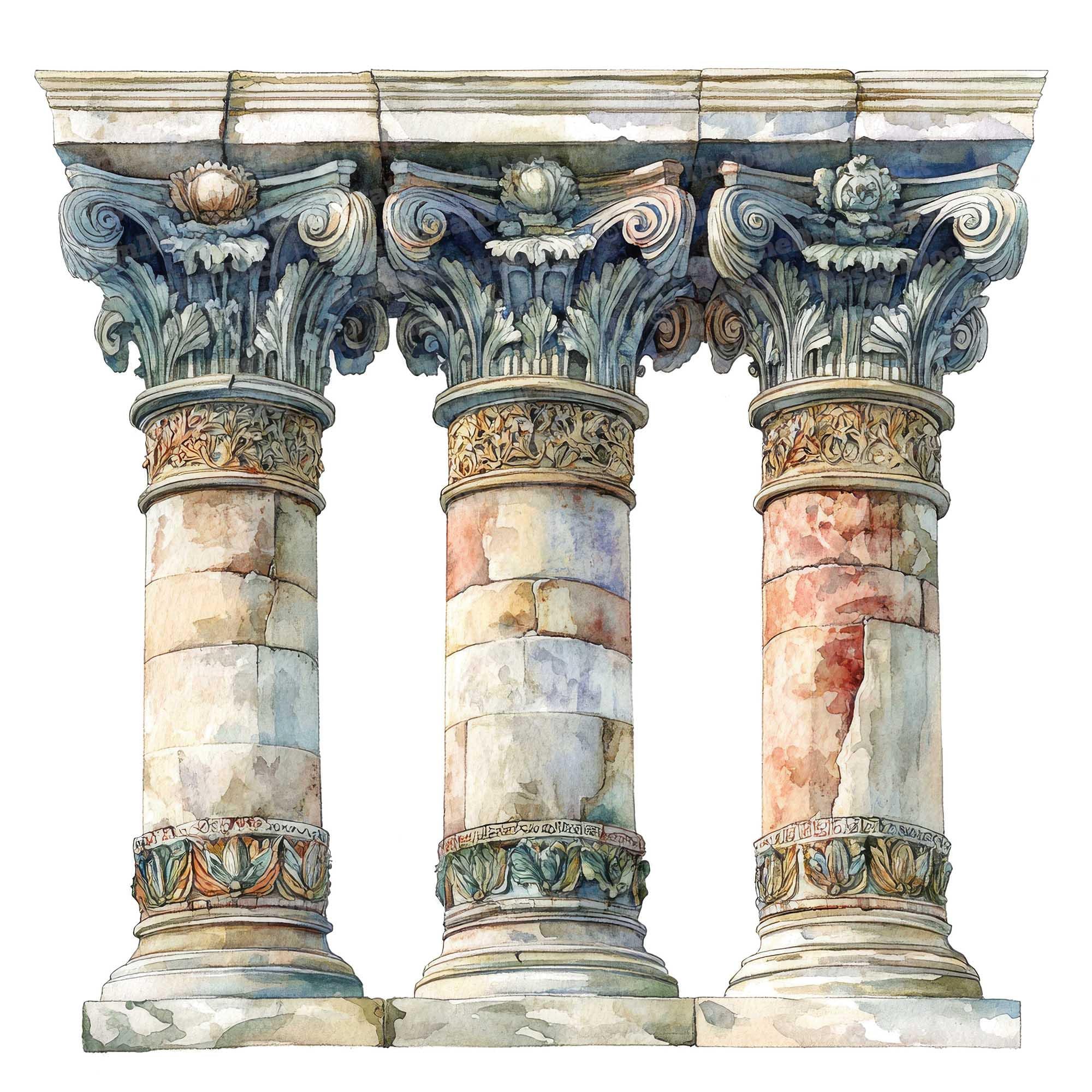 12 Ancient Columns Clipart, Watercolor Greek Roman Architecture ...