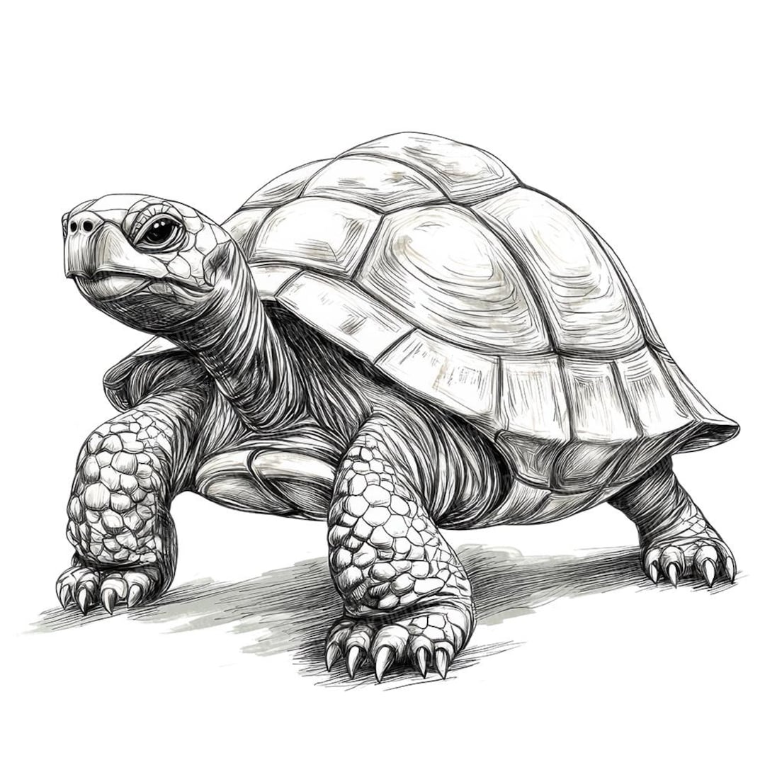12 Tortoise Clip Art Pngs, Detailed Line Art Tortoise Sketch, Printable ...