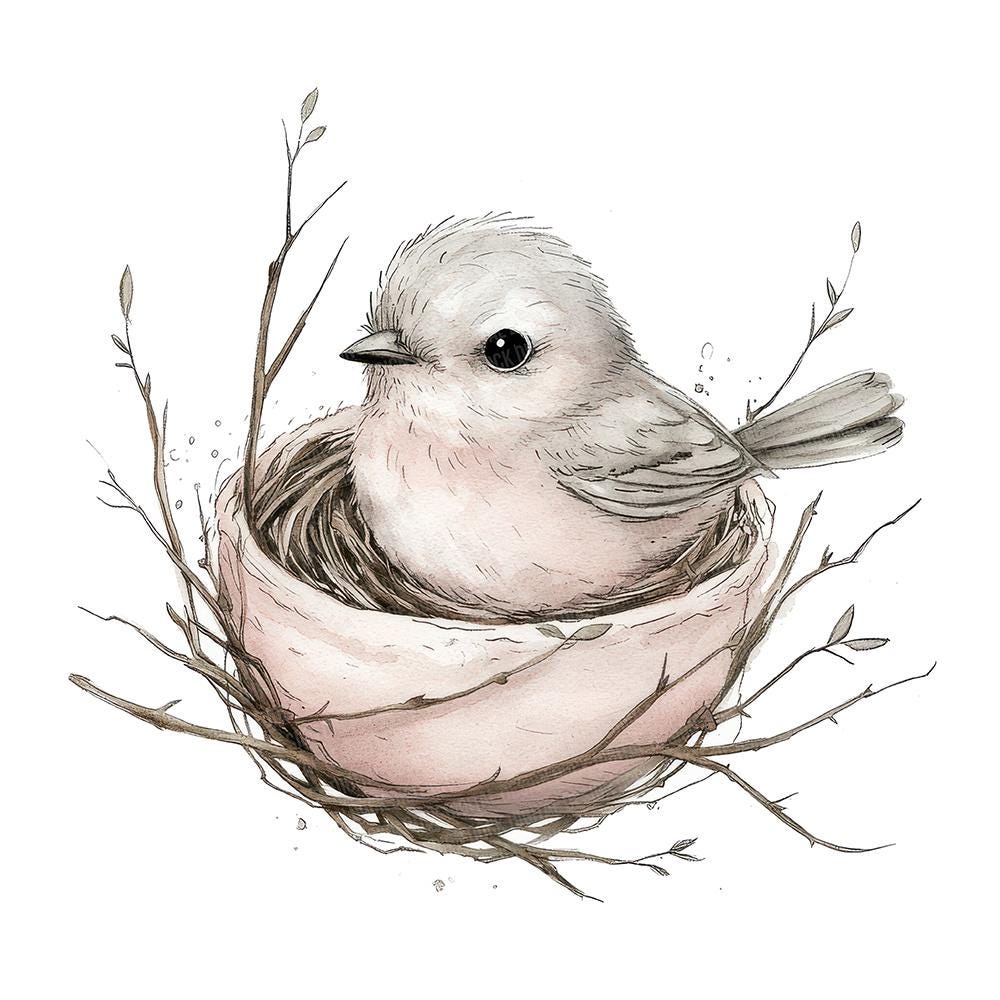 Bird Nest PNG Clipart, 12x Watercolor Birds in Nests Clip Art Set ...