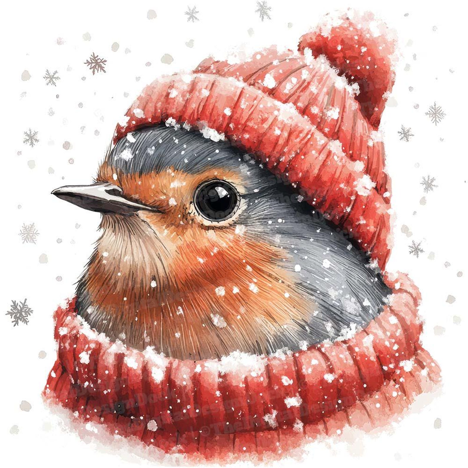 Christmas Robin Clip Art, 12x Winter Bird Clipart Set, Red Hat Robin ...