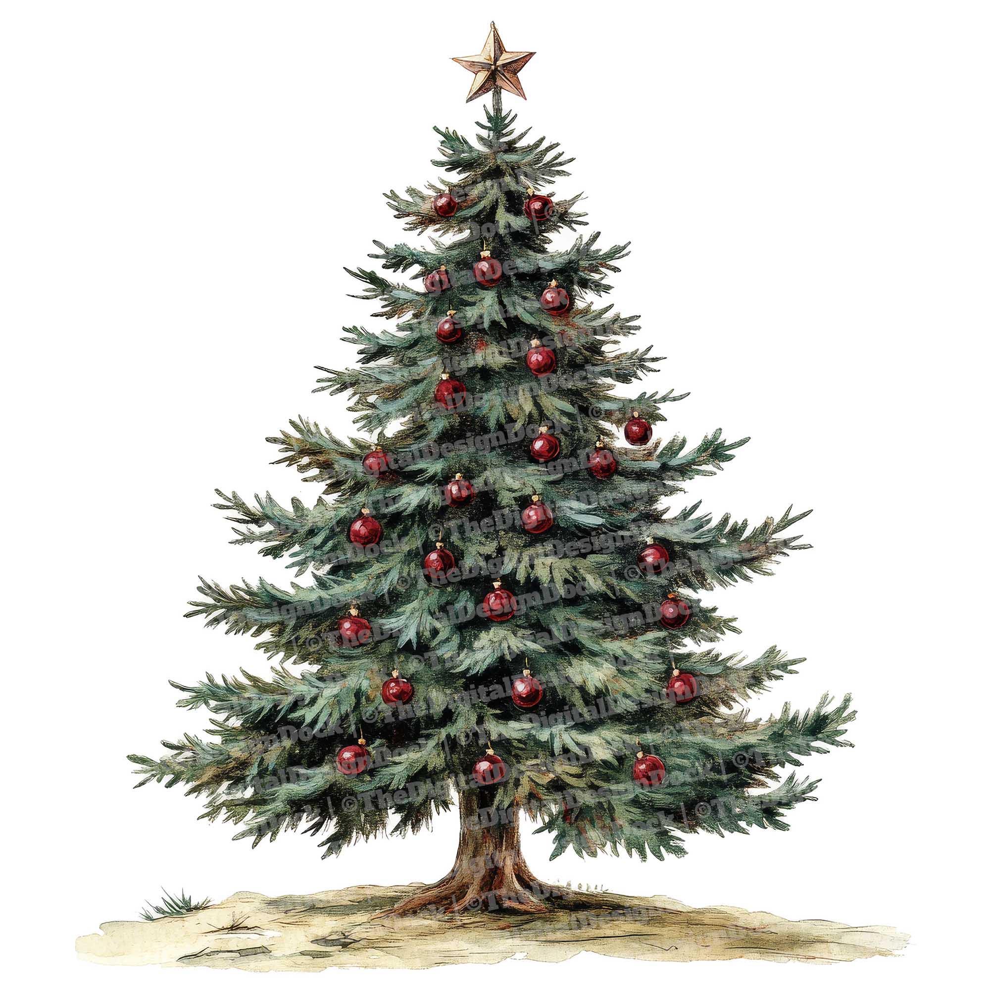Victorian Christmas Tree Clip Art, 12x Vintage Holiday Clipart Set ...
