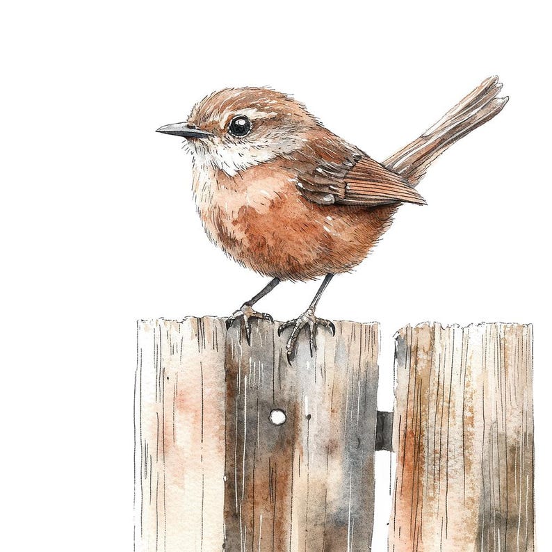 Wren PNG Clipart, 12x Birds on Fence Clip Art Set, Printable Watercolor ...