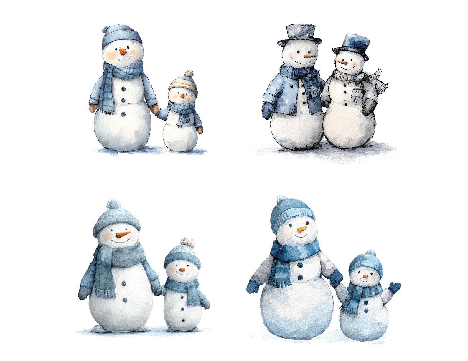 Winter Snowman Clipart, 12x Snowman Family Clip Art Set, Printable ...