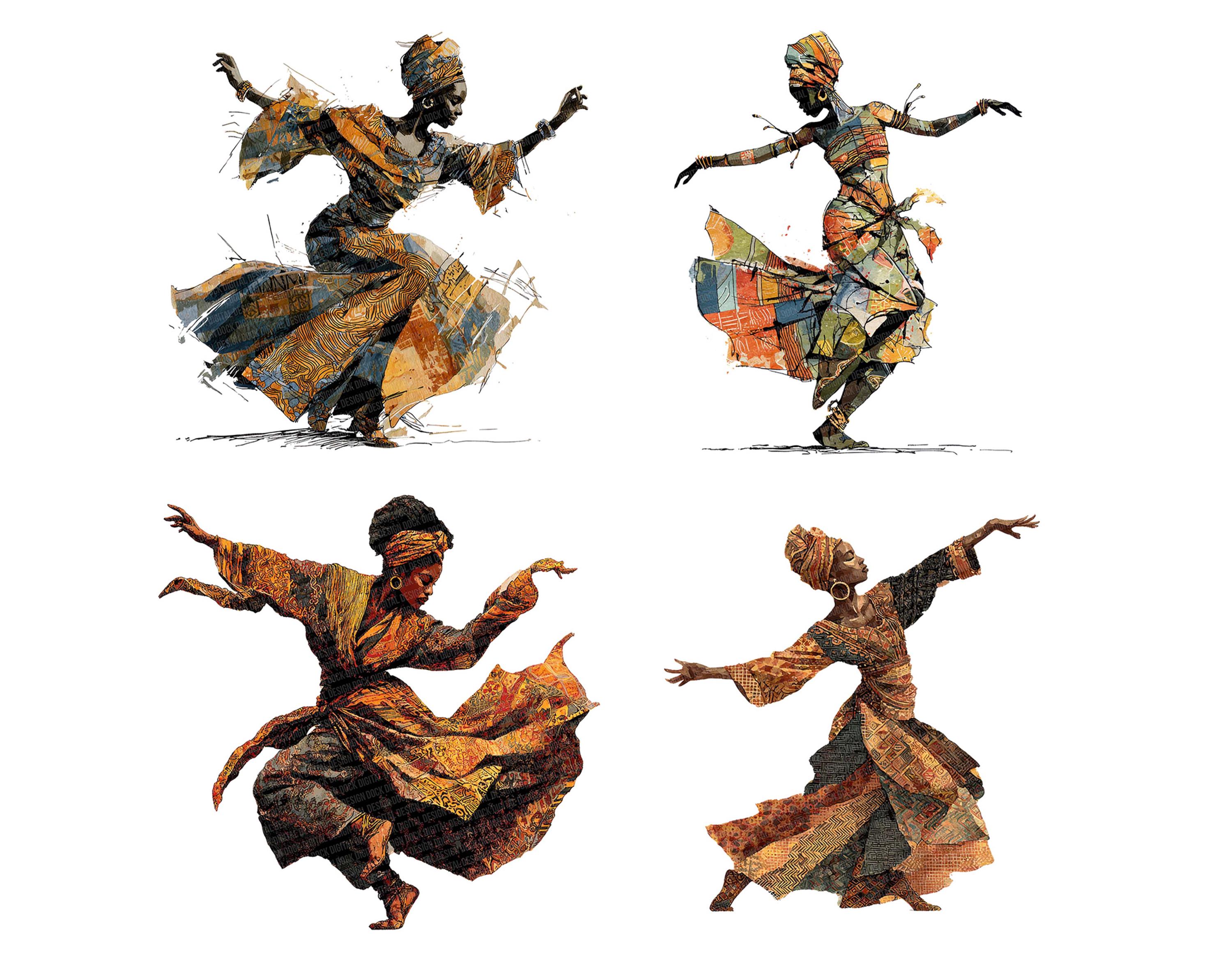 African Dance PNG Clip Art, 12x Traditional Woman Dancer Clipart Set ...