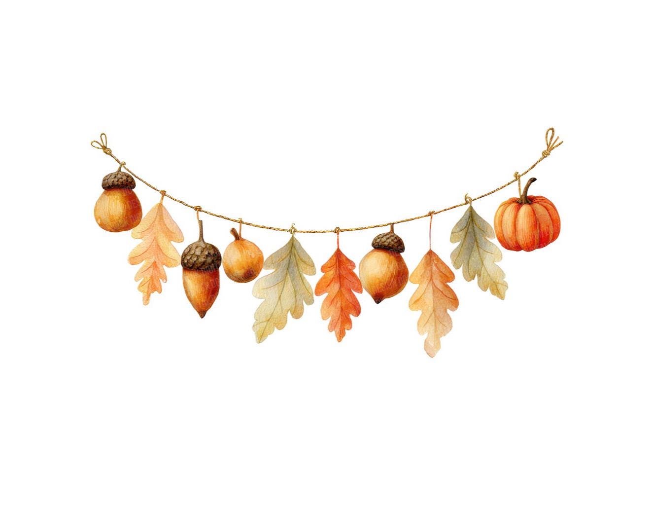 Autumn Bunting PNG Clipart, 12x Fall Garland Clip Art Set, Printable ...