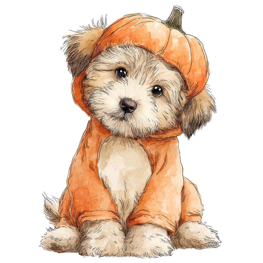 Halloween Puppy Pumpkin PNG Clipart, 12 Watercolor Dog Clip Art Set ...