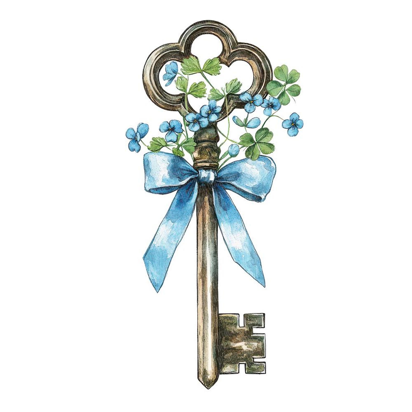 12x Ornate Key PNG Clipart, Antique Key With Flowers Clip Art Set ...