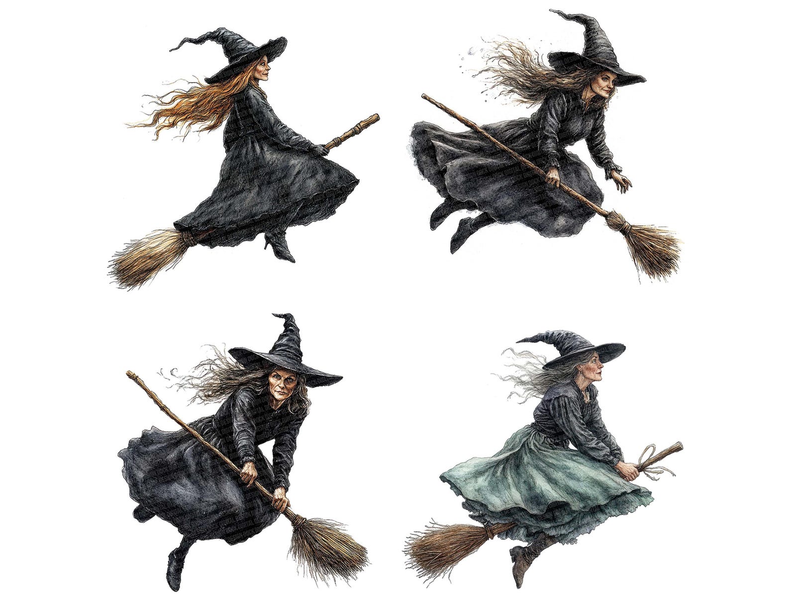Witch PNG Clipart, 12x Halloween Witch Clip Art Set, Printable ...