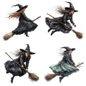 Witch PNG Clipart, 12x Halloween Witch Clip Art Set, Printable ...