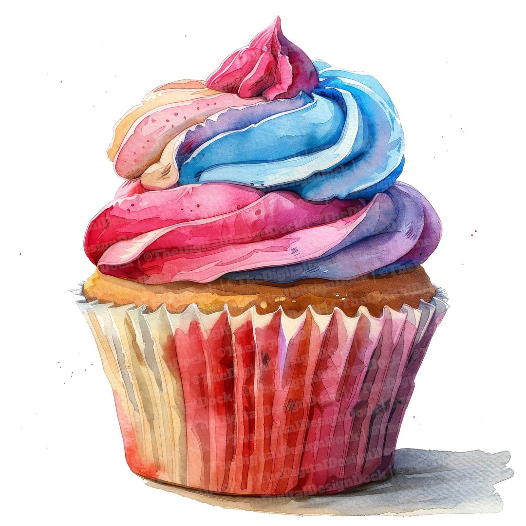 Cupcake Clipart, 12 Jpgs, Watercolor Dessert Clipart, Printable ...