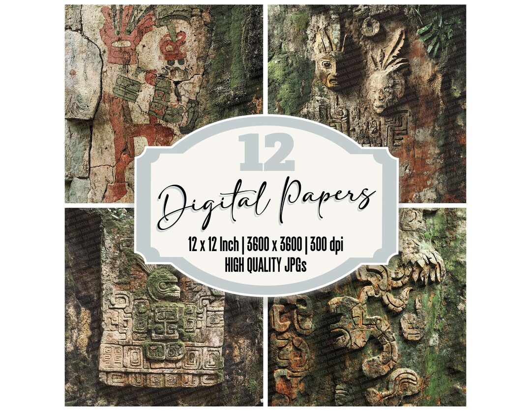12x Lost Mayan Glyphs Junk Journal Paper Vintage Digital Paper Pack ...