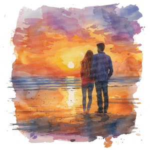 Couple at Sunset Clipart, 12 Jpgs, Couple Beach Sunset, Printable ...