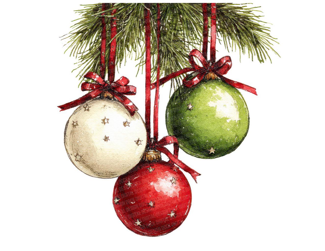 Christmas Baubles PNG Clipart, 12x Hanging Ornaments Clip Art Set ...