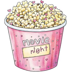 Popcorn PNG Clipart, 12x Watercolor Movie Night Clip Art Set, Printable ...