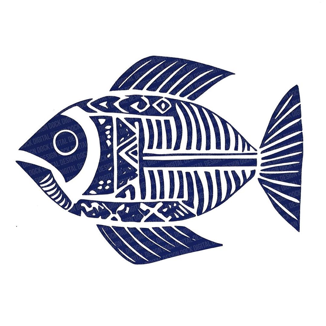 Tribal Fish Illustration Clipart, 12x Blue Ocean Graphics Set ...