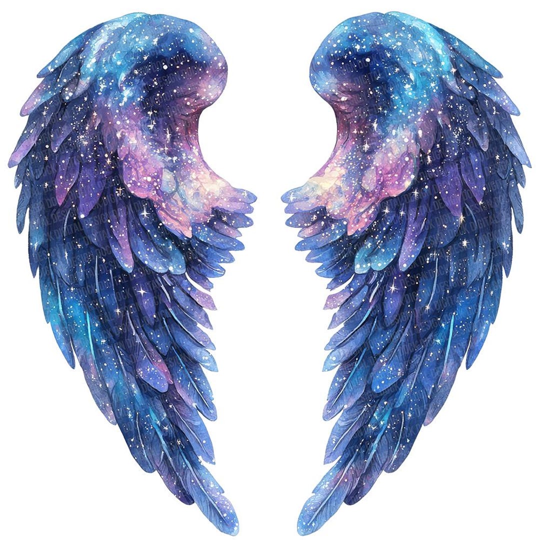 12x Galaxy Angel Wings PNG Clipart, Cosmic Space Watercolor Wings Clip ...