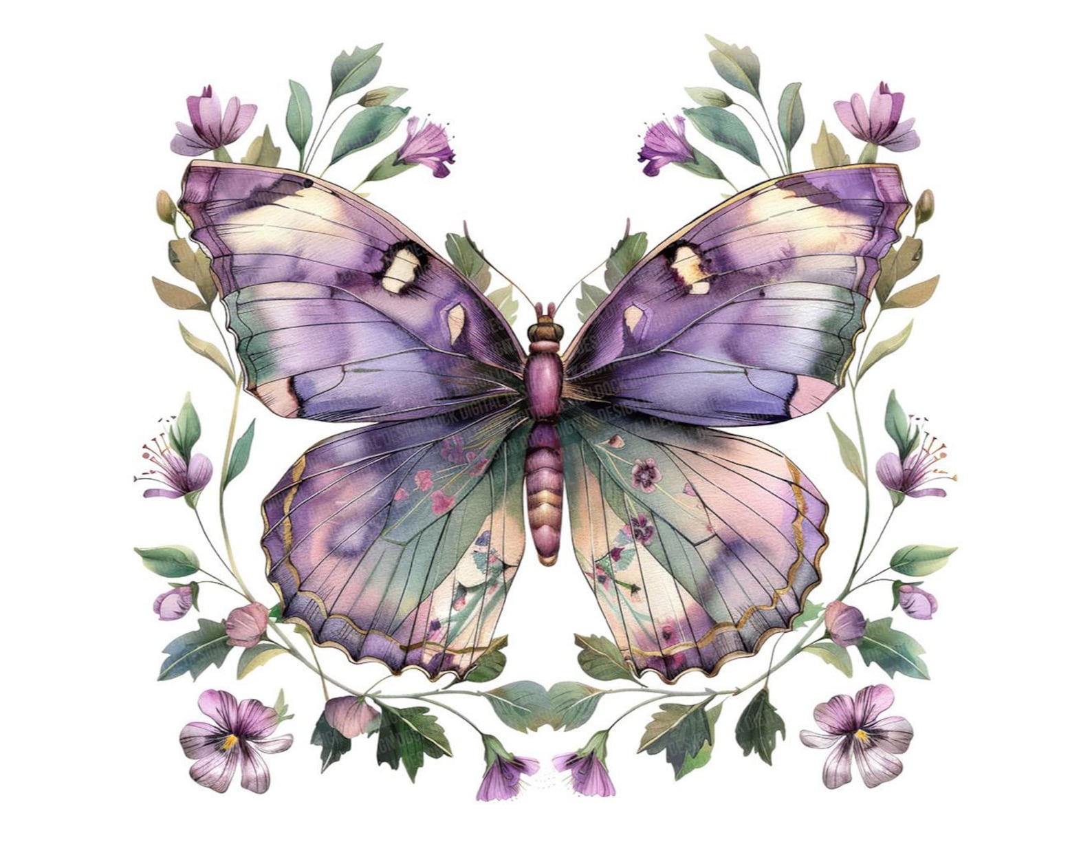 Purple Butterfly PNG Clipart, 12x Floral Insect Clip Art Set, Printable ...