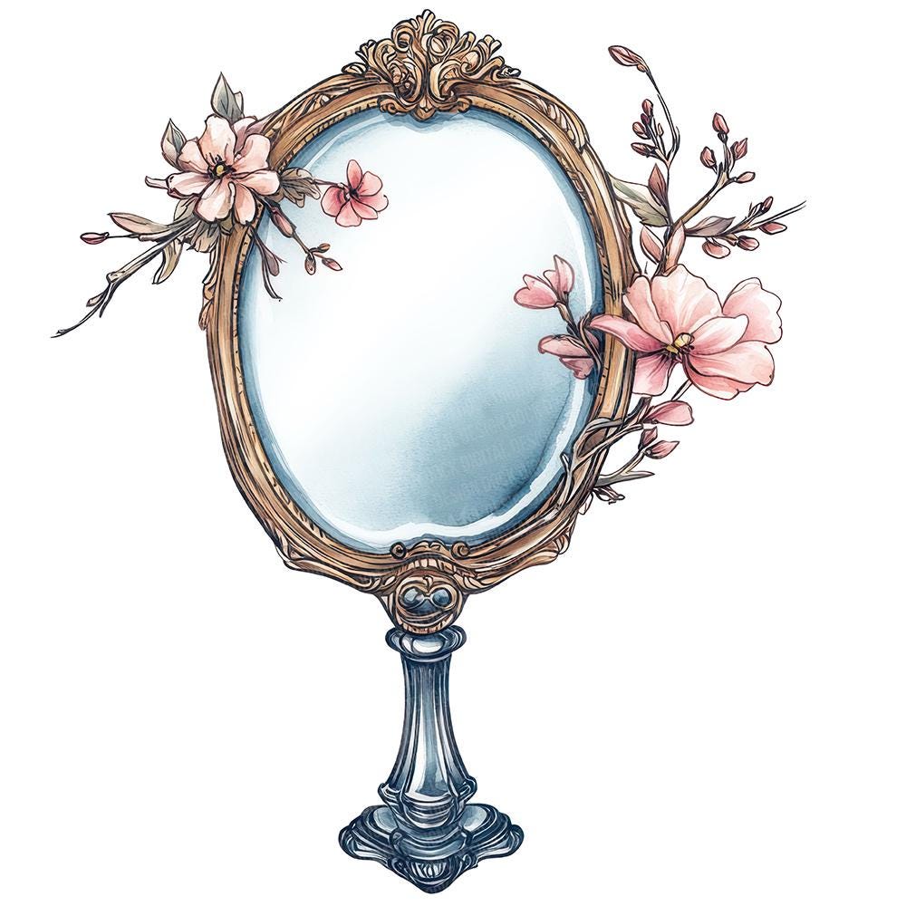 12x Vintage Mirror PNG Clipart, Floral Hand Mirror Clip Art Set ...