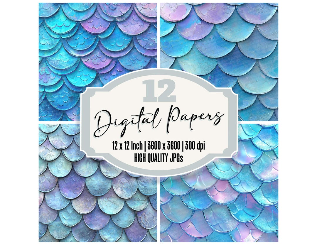 12x Iridescent Aqua Scale Junk Journal Paper Scales Texture Watercolor ...