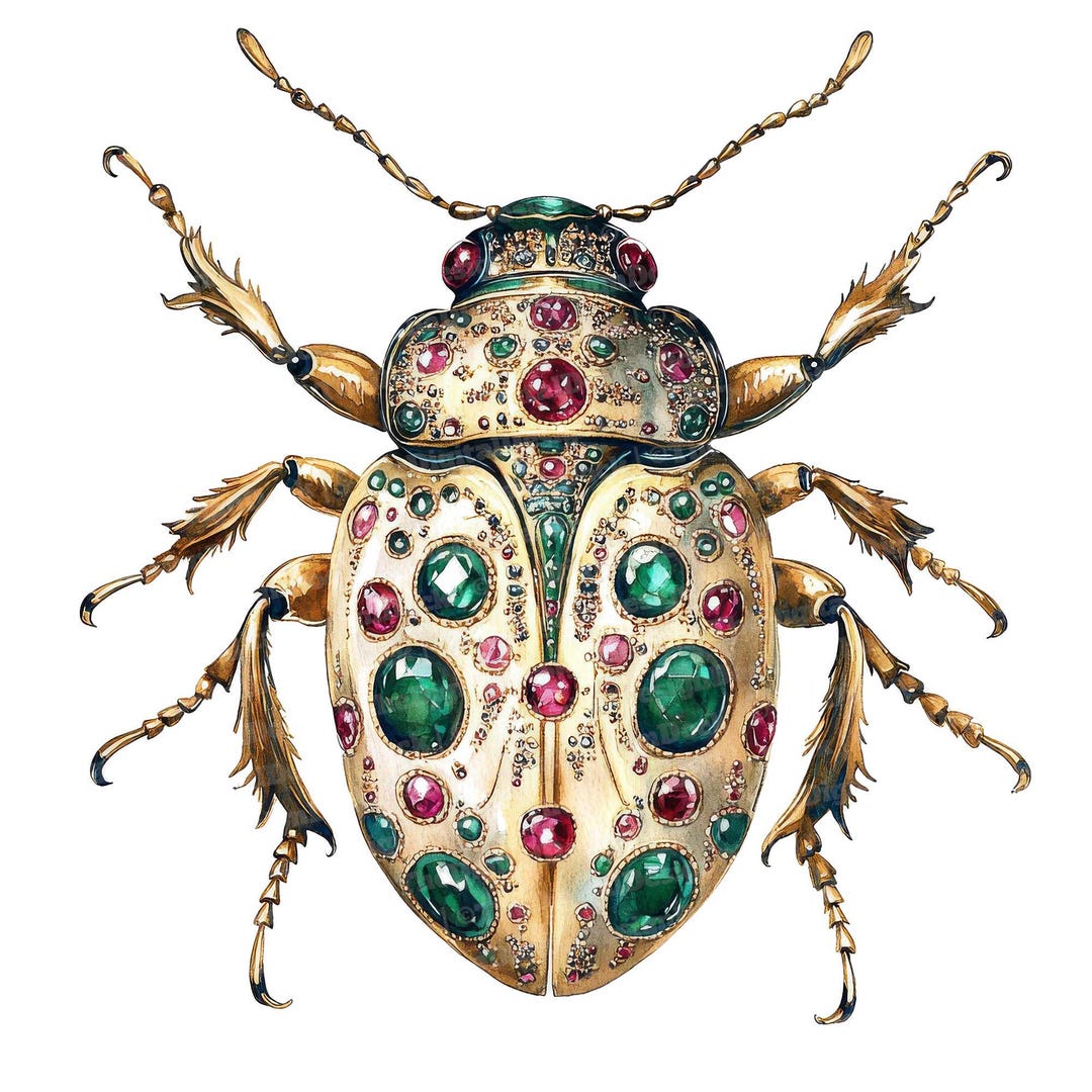 Decorative Beetle Clipart, 12 Watercolor Jeweled Insects, Printable ...