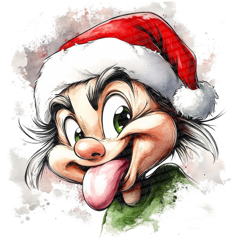 Cheeky Christmas Elf Clip Art, 12x Santa Hat Elf PNG Set, Watercolor ...