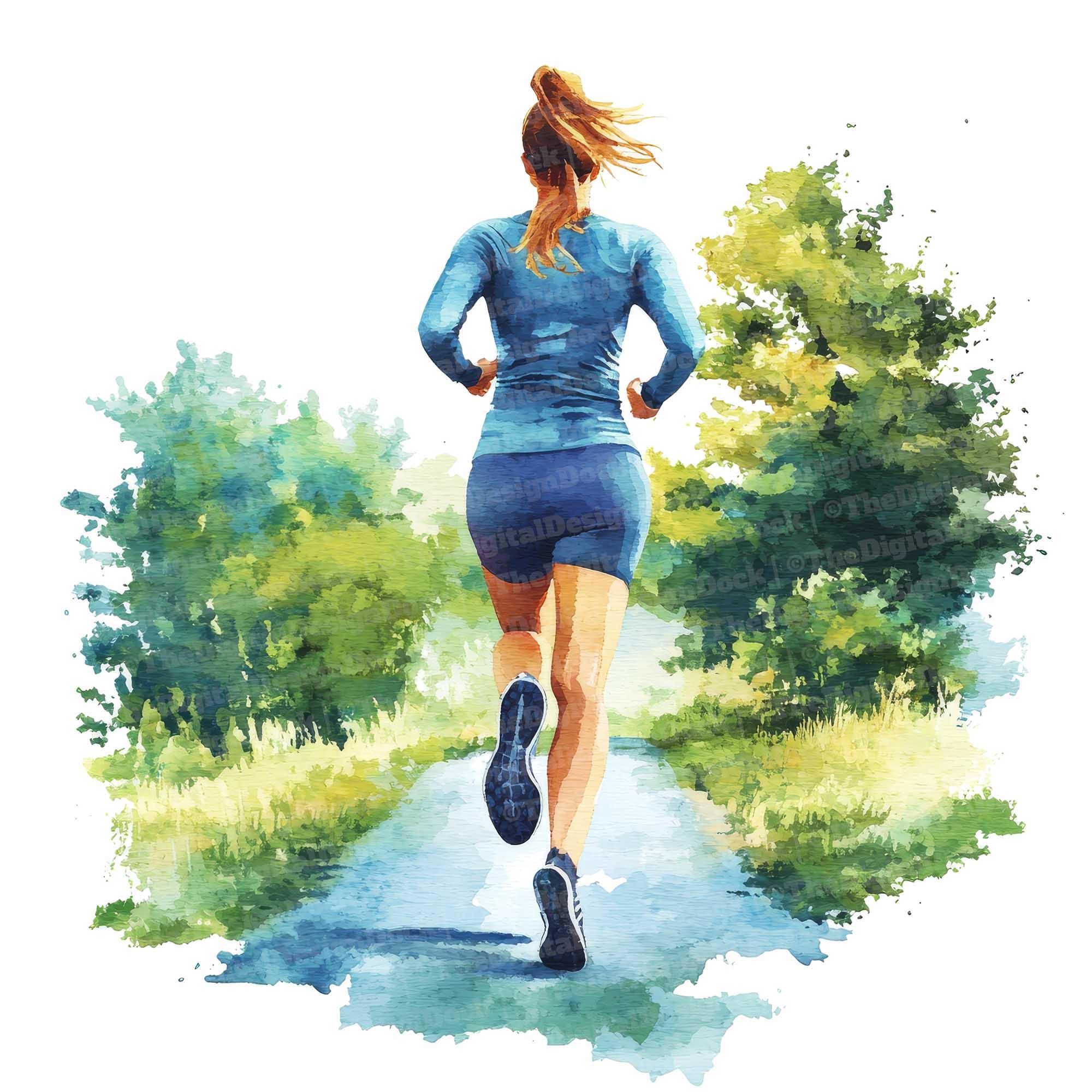 Woman Running Clipart, Watercolor Jogger, Printable Fitness Clipart ...