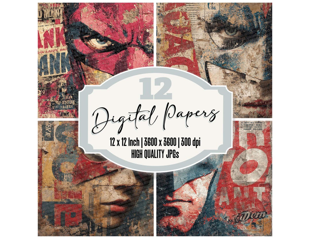 12x Retro Comic Book Urban Ad Wall Junk Journal Paper Digital Paper ...