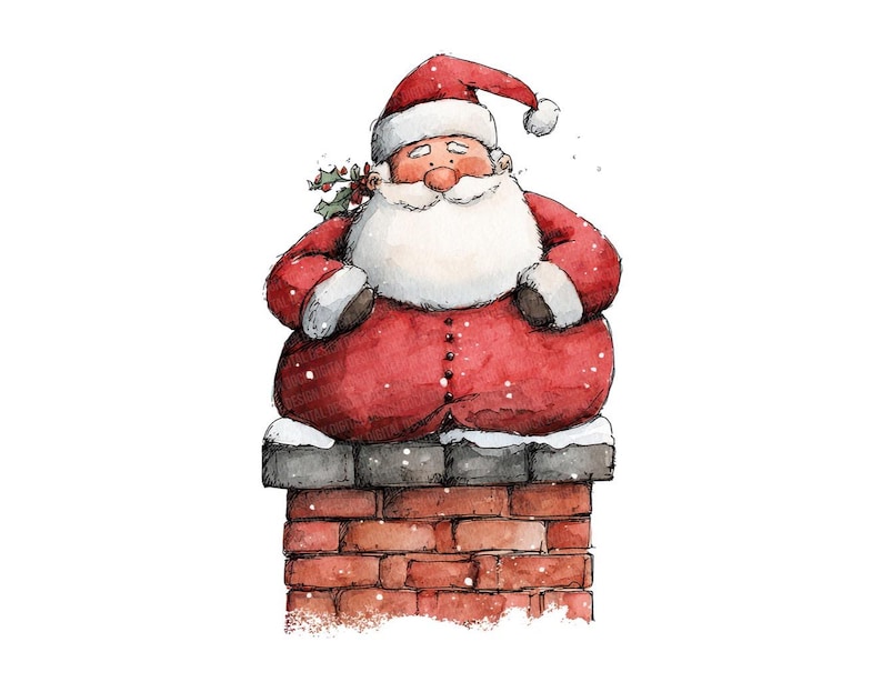 12x Santa in Chimney PNG Clipart, Watercolor Christmas Santa Clip Art ...