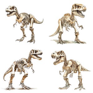 T-rex Skeleton PNG Clipart, 12x Dinosaur Fossil Clip Art Set, Rintable ...