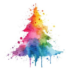 Rainbow Christmas Tree PNG Clipart, 12x Watercolor Splash Holiday Trees ...