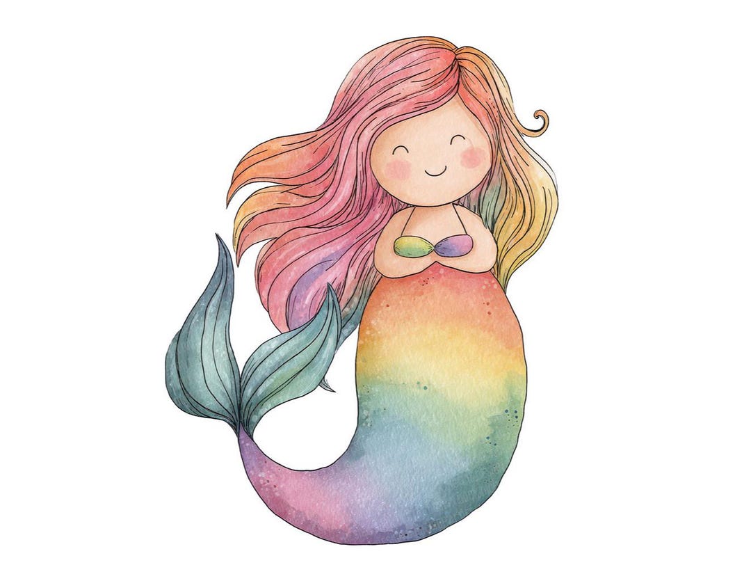 12x Rainbow Mermaid Clipart PNG, Watercolor Fantasy Girls Set ...