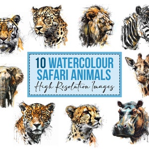 10x Safari Animals Watercolor Big Cats Clipart JPG Digital Clip Art ...