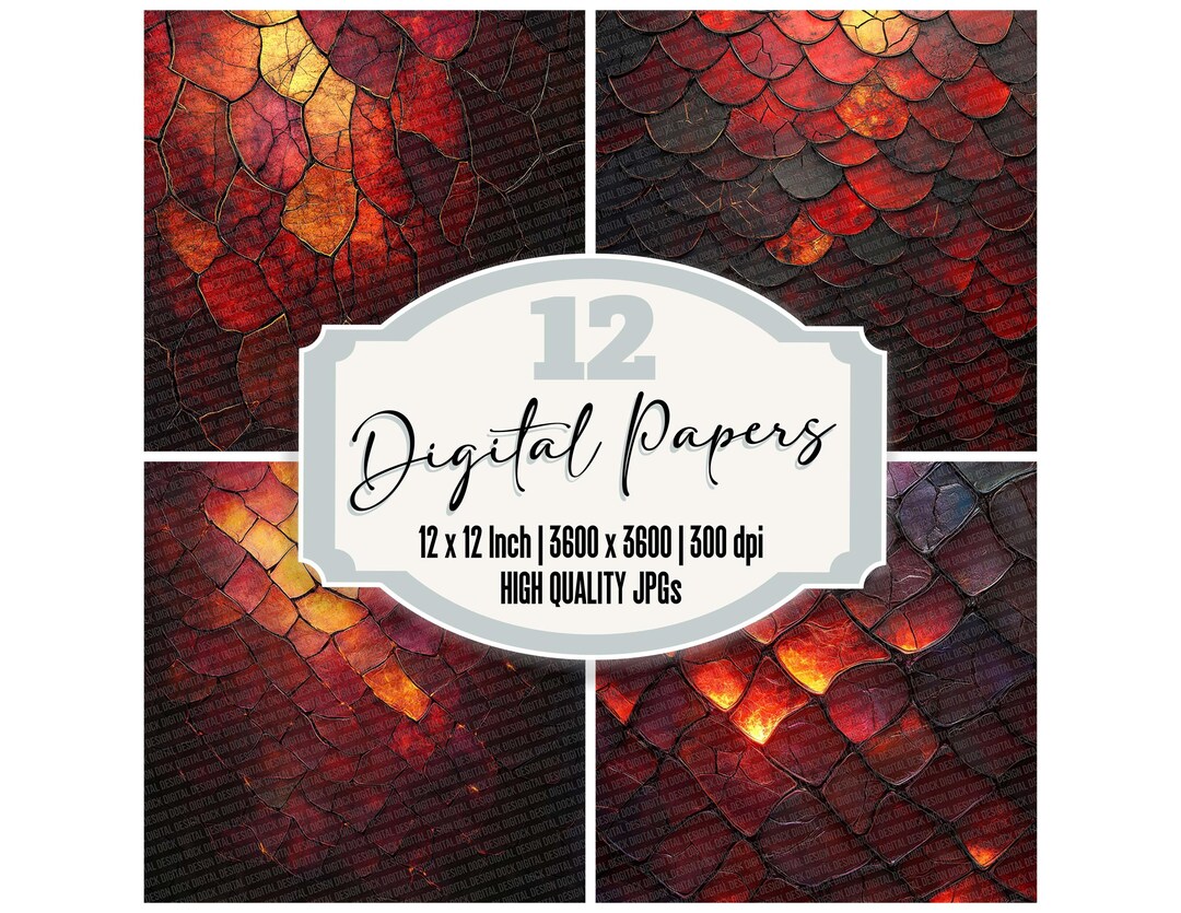 12x Dragon Ruby Ember Junk Journal Paper Fiery Dragon Scales Backgrounds High Quality Jpgs ...