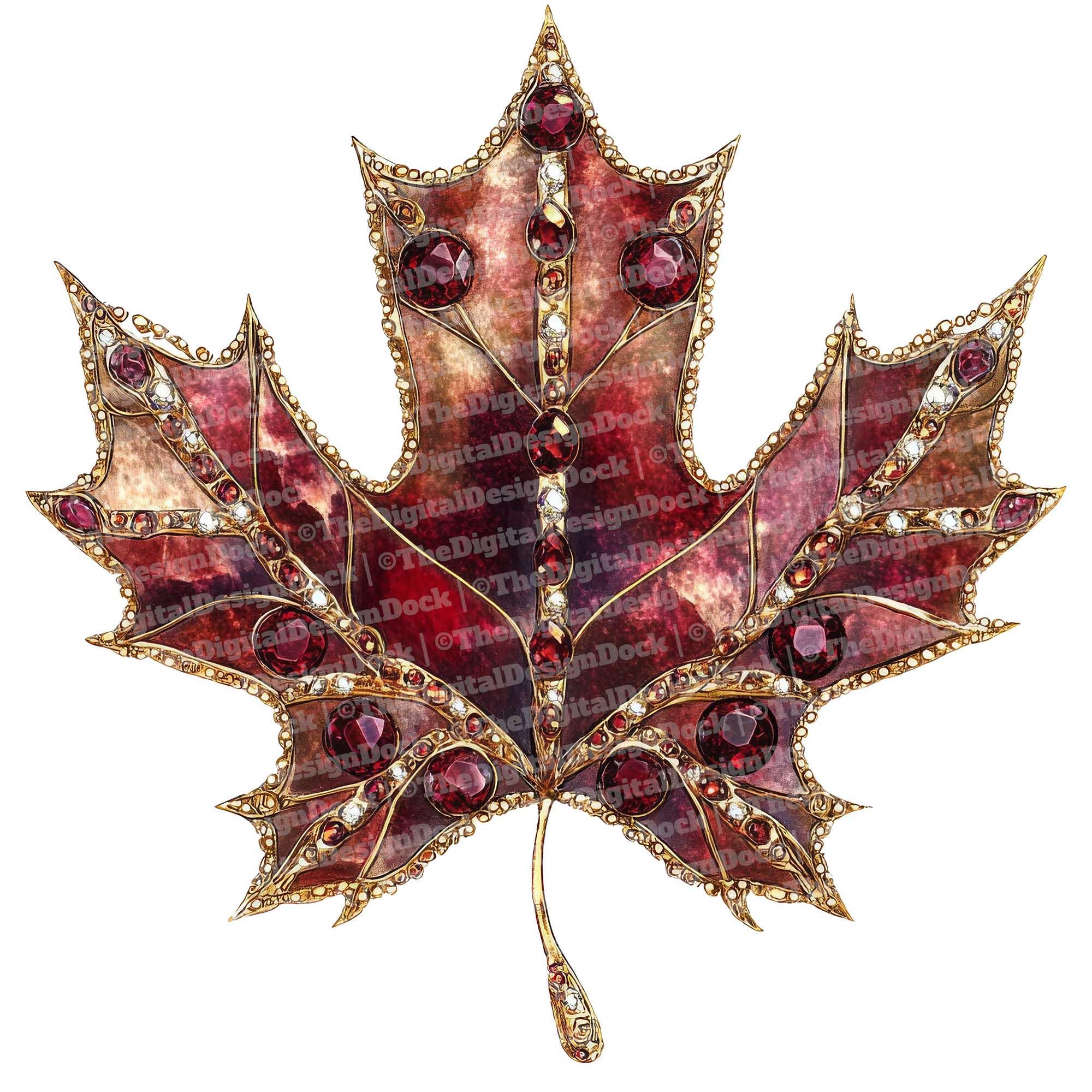 Jeweled Maple Leaf Clip Art, 12x Watercolor Leaf With Gems Clipart Set ...