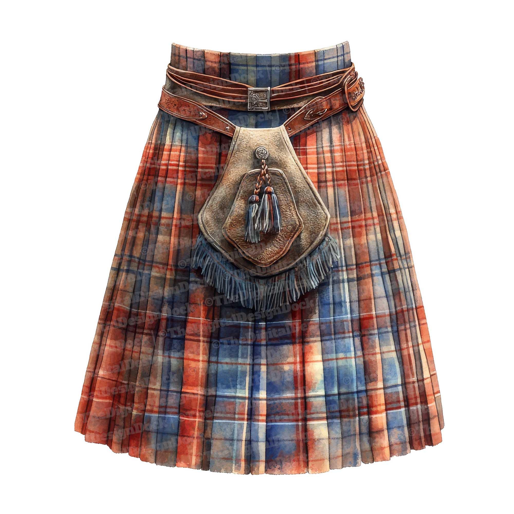 12 Highland Kilt Clipart, Watercolor Scottish Kilt Art, Printable ...