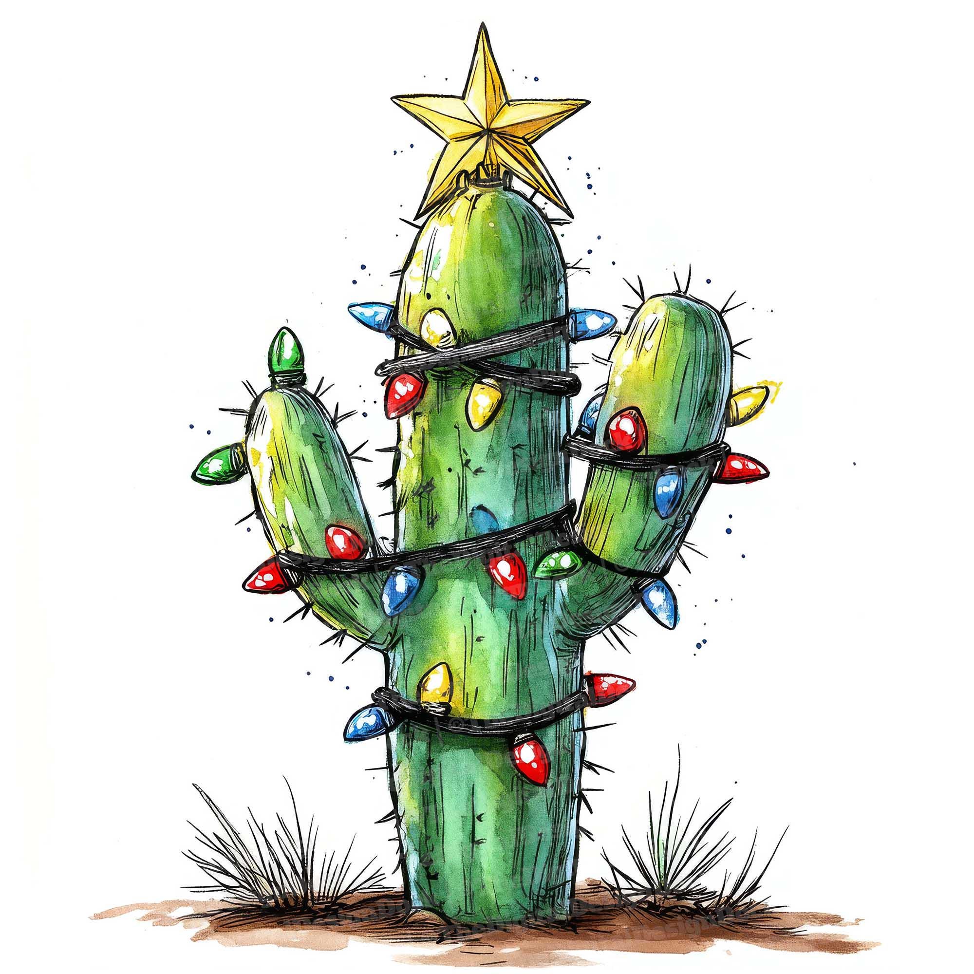 12x Christmas Cactus Tree Clipart, Watercolor Holiday Desert ...