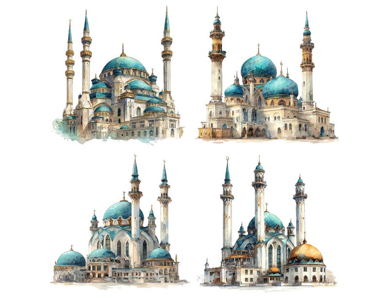 Islamic Mosque PNG Clipart, 12x Watercolor Mosque Clip Art Set ...