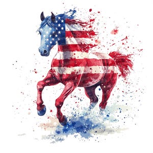 12 USA Flag Horse Clipart, American Flag Art, Watercolor Patriotic Art ...
