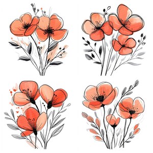 Bright Coral Flower PNG Clip Art, 12x Watercolor Coral Floral Clipart ...